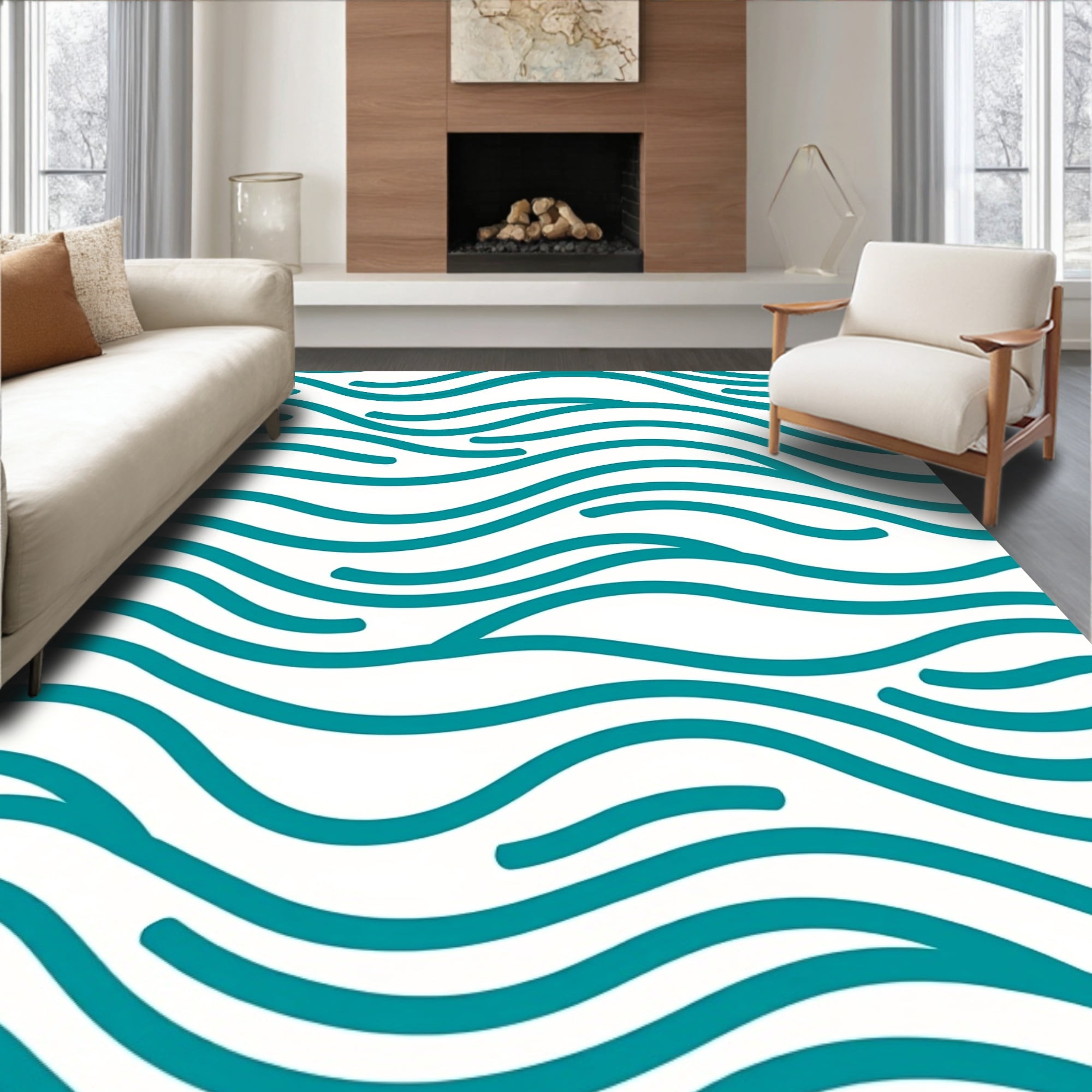 ODIKA 8'x10' Machine Washable Non-Slip Area Rug, Tranquil Wave Rhythm ...