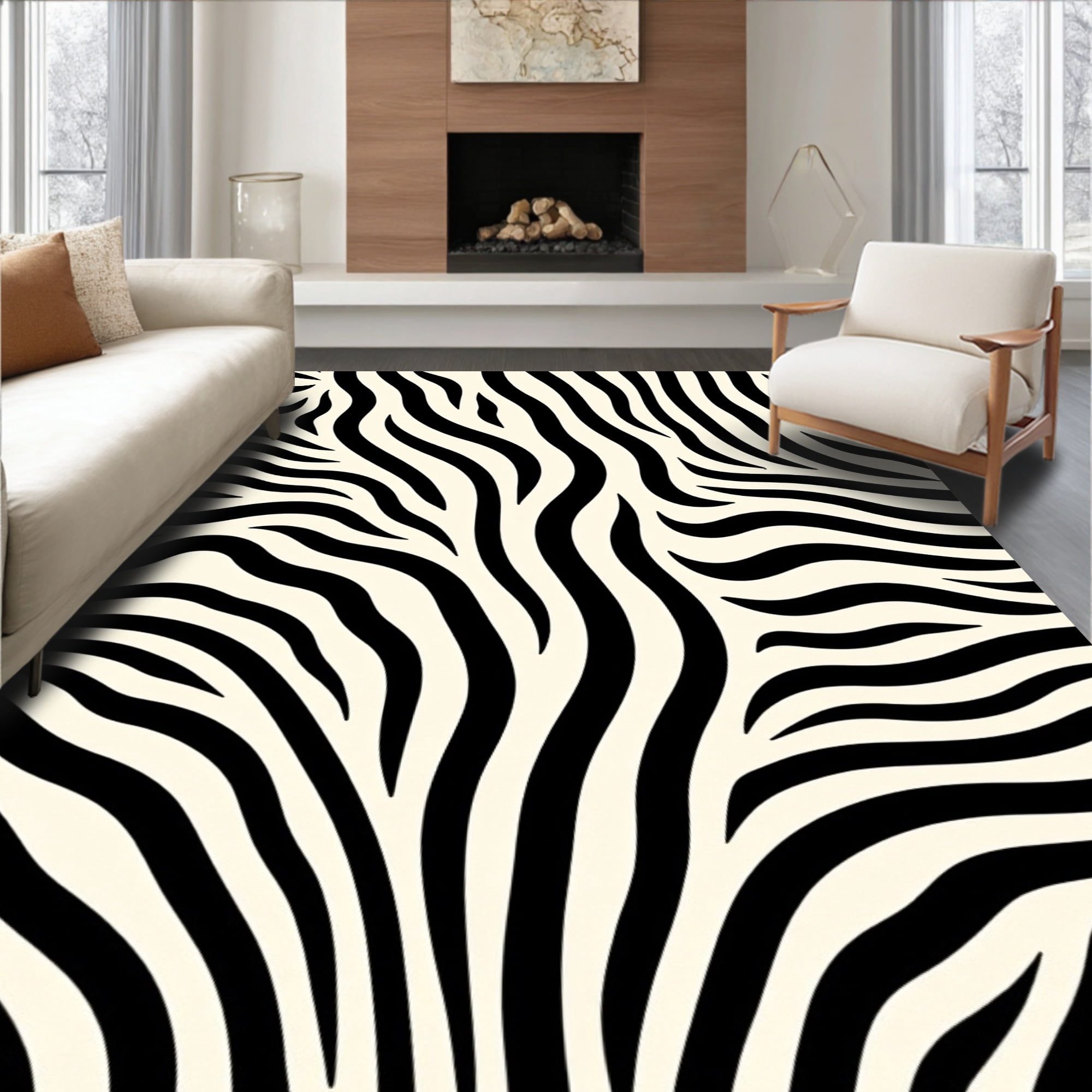 ODIKA 8'x10' Machine Washable Non-Slip Area Rug, Zebra Stripe Shag ...
