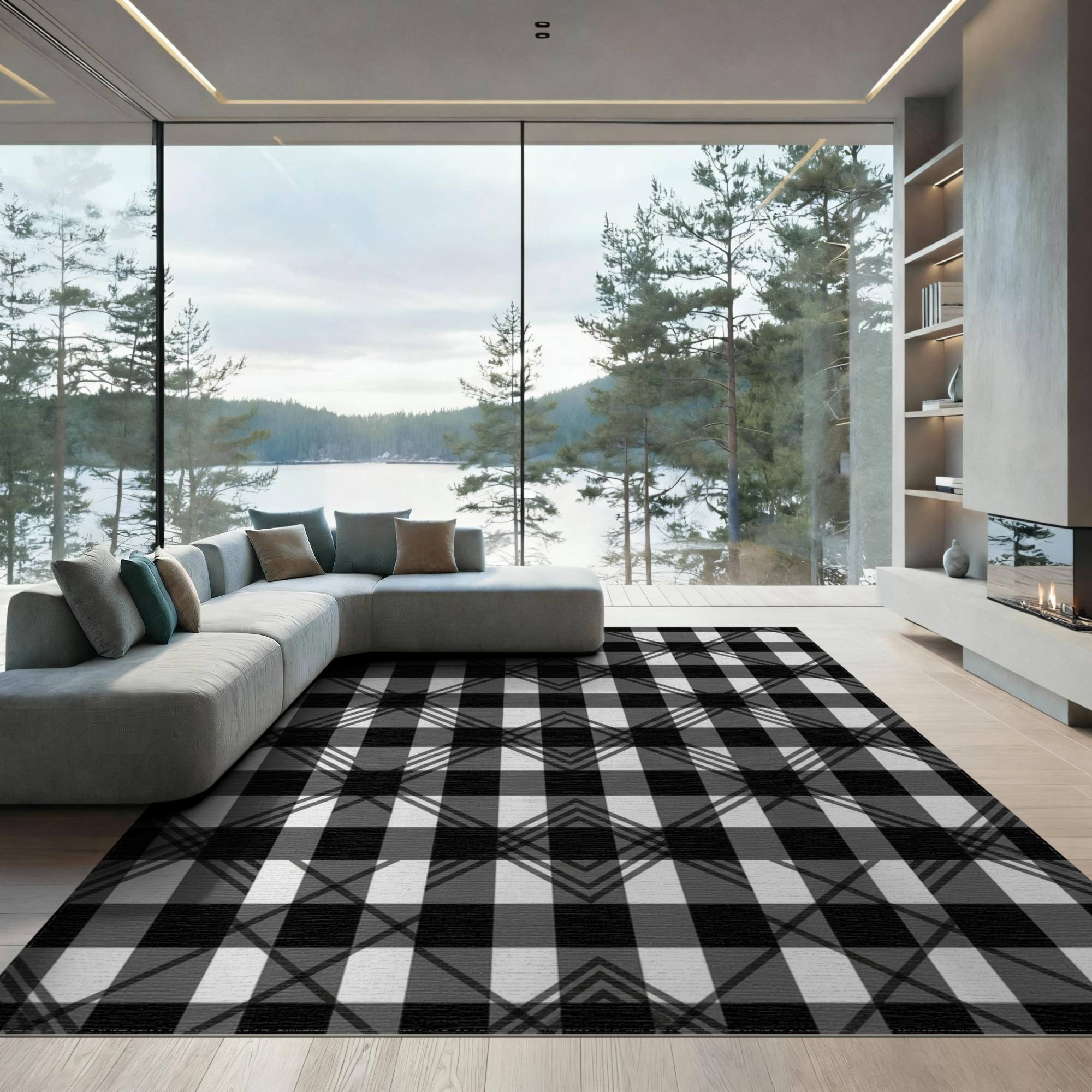 ODIKA Bold Farmhouse Checkered Grid Bathroom Checked Plaid Fabric ...