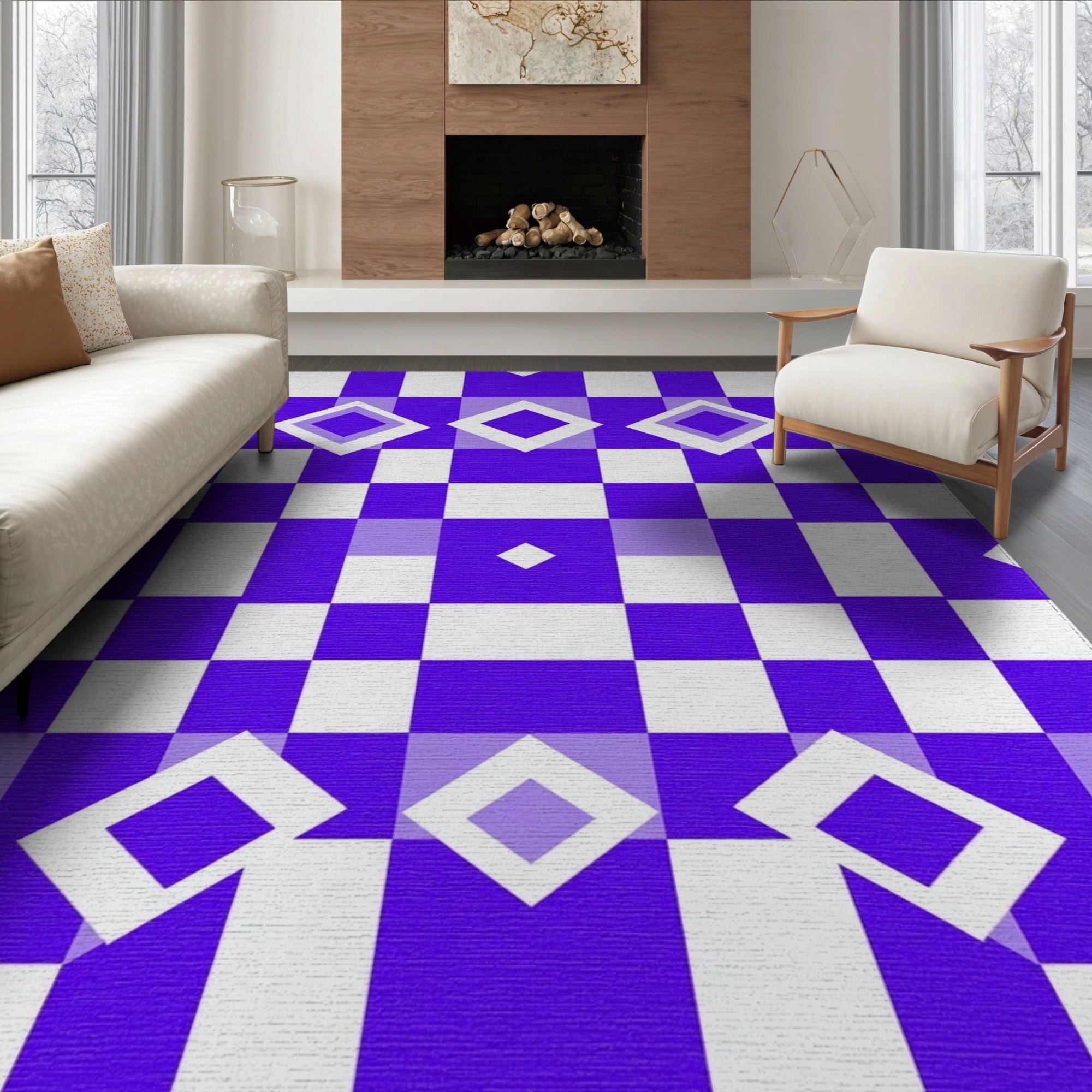 ODIKA Checkerboard Grid Retro Plaid Crisp Interlocking Purple Checkered ...