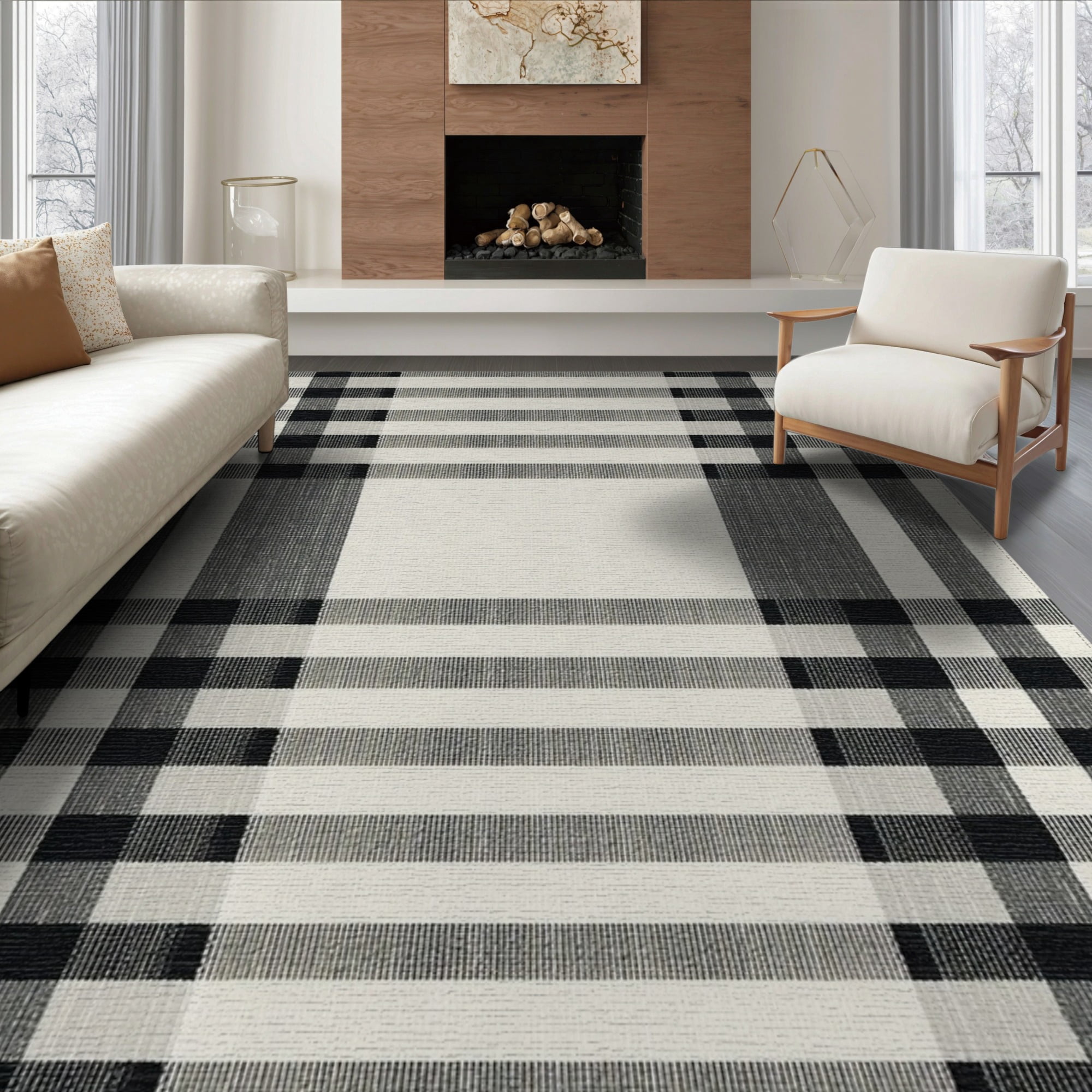 ODIKA Plaid Grid Ticking Bands Checkered Farmhouse Fireplace Striped ...