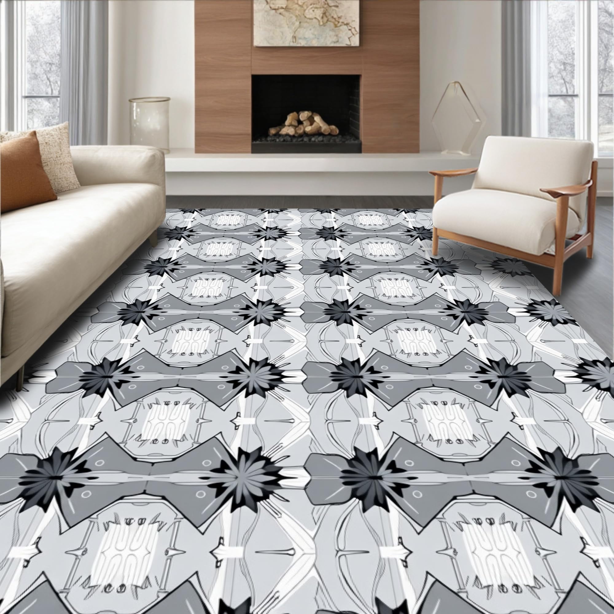 ODIKA Ultra Soft Area Rug 2x3, Nordic Snowfall Motif Featuring Crisp ...