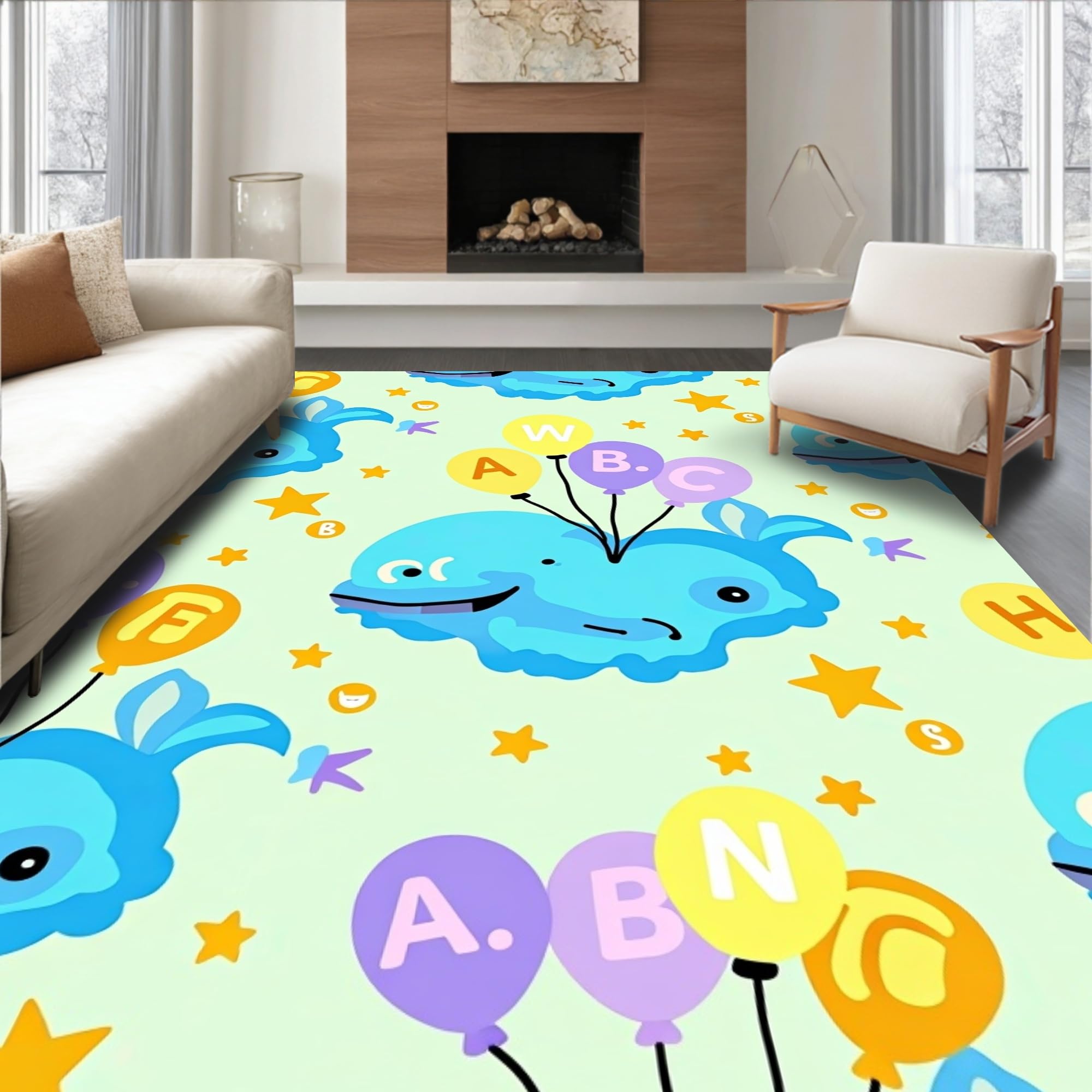 ODIKA Ultra Soft Area Rug 2x3, Storybook Whale Alphabet with Floating ...