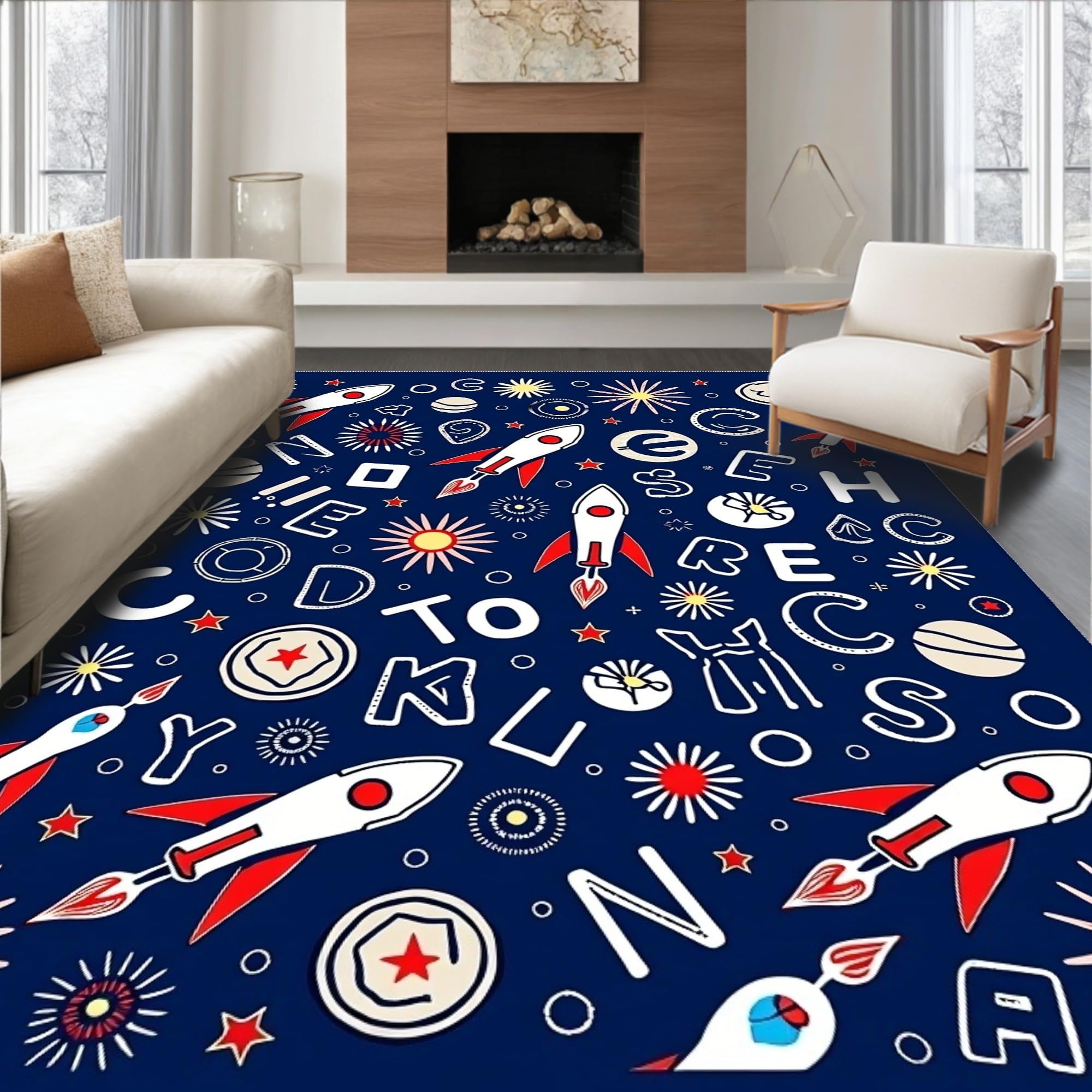 ODIKA Ultra Soft Area Rug 2x3, System Letter Parade Featuring Rocket ...