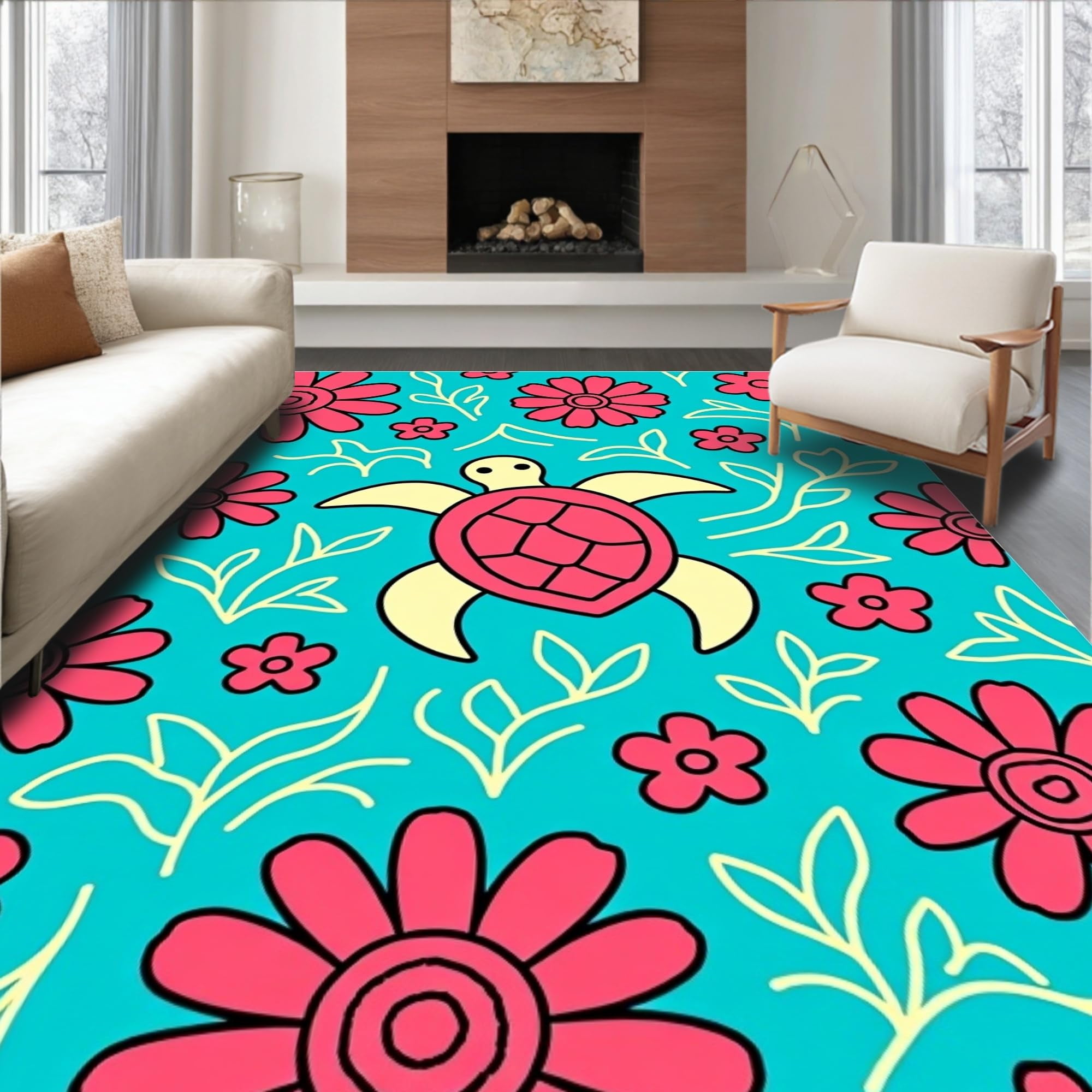 ODIKA Ultra Soft Area Rug 2x3, Vivid Marine Life Tapestry Featuring and ...