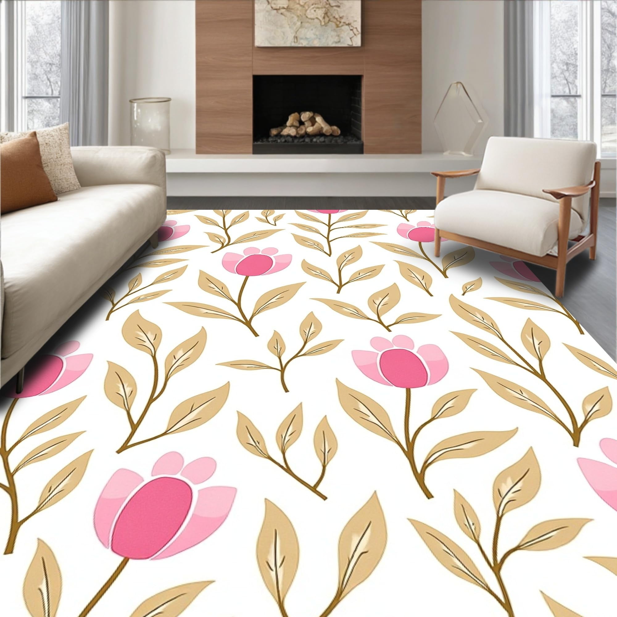 ODIKA Ultra Soft Area Rug 2x3, Whimsical Garden Sprays with Stylized ...