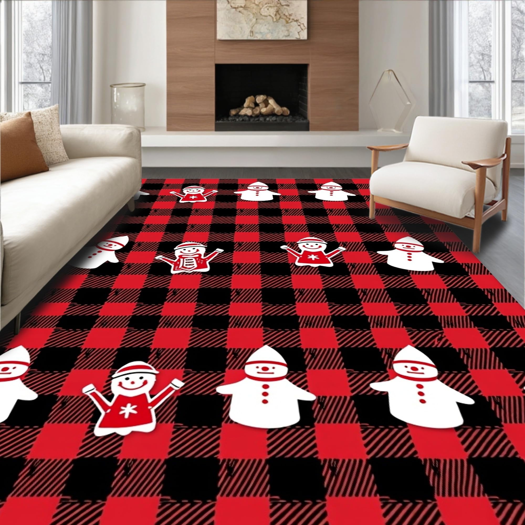 ODIKA Ultra Soft Area Rug 3x5, Checkered Frosty Friend Yuletide ...