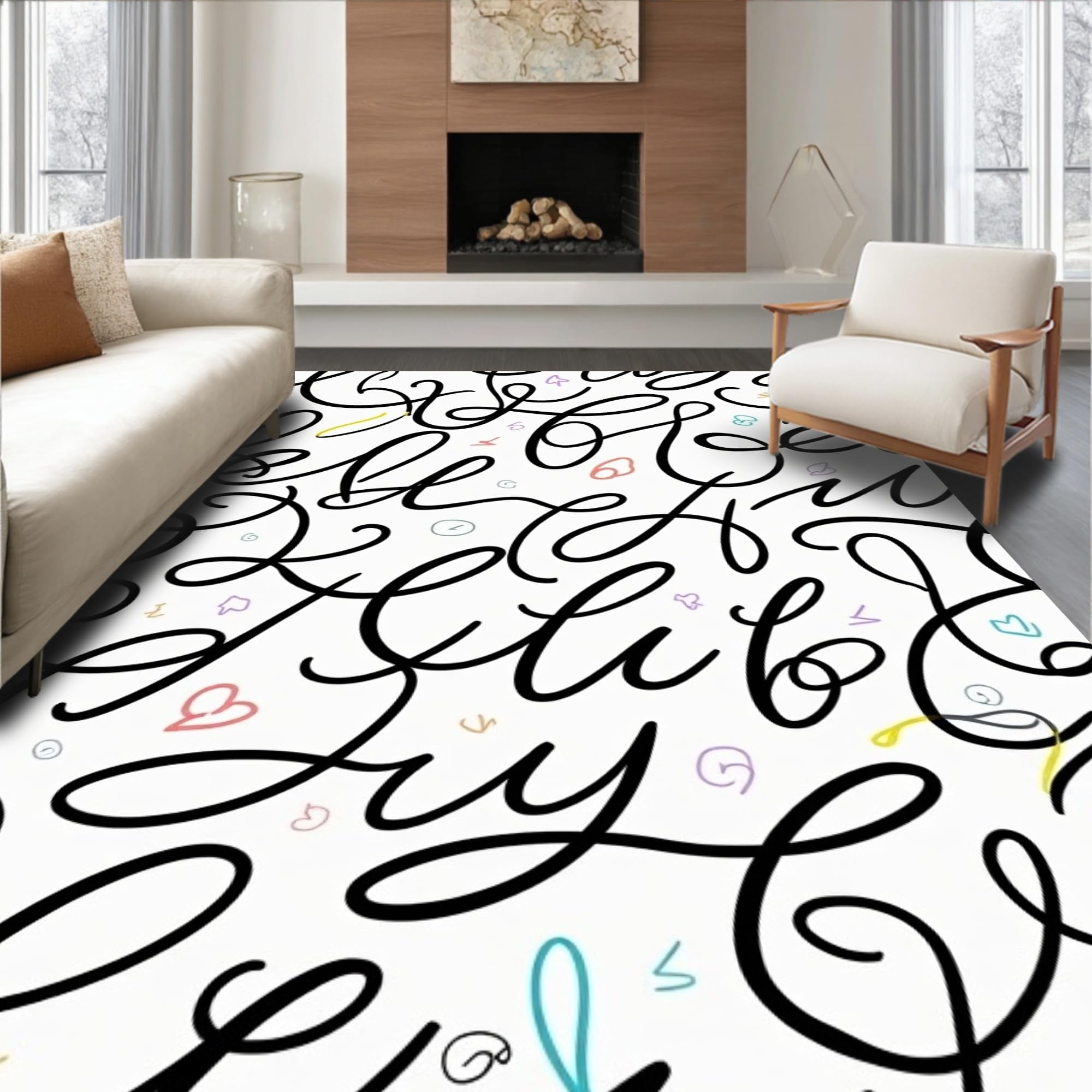 ODIKA Ultra Soft Area Rug 3x5, Contemporary Calligraphy Adorned with ...