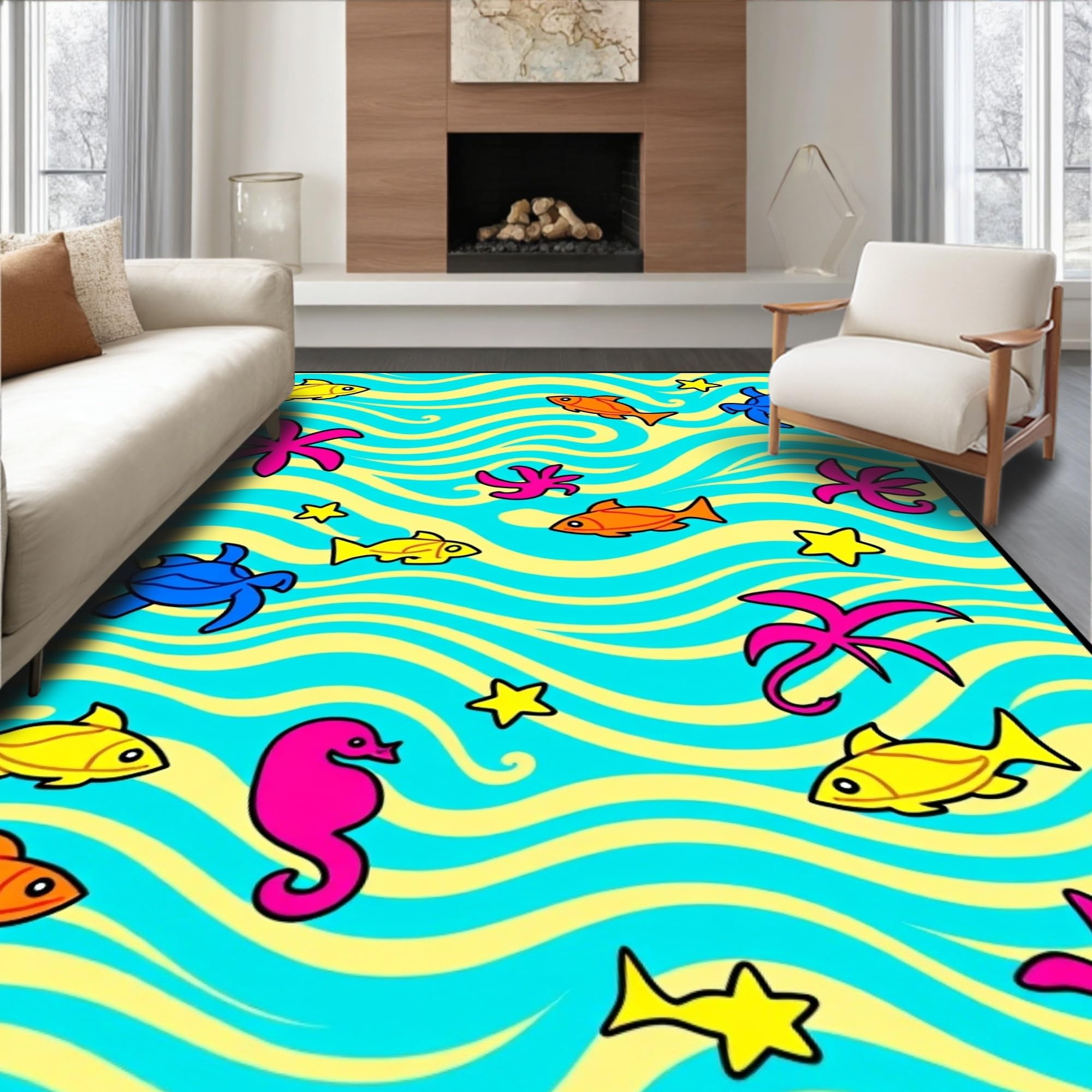 ODIKA Ultra Soft Area Rug 3x5, Enchanting Underwater Scene with Cartoon ...