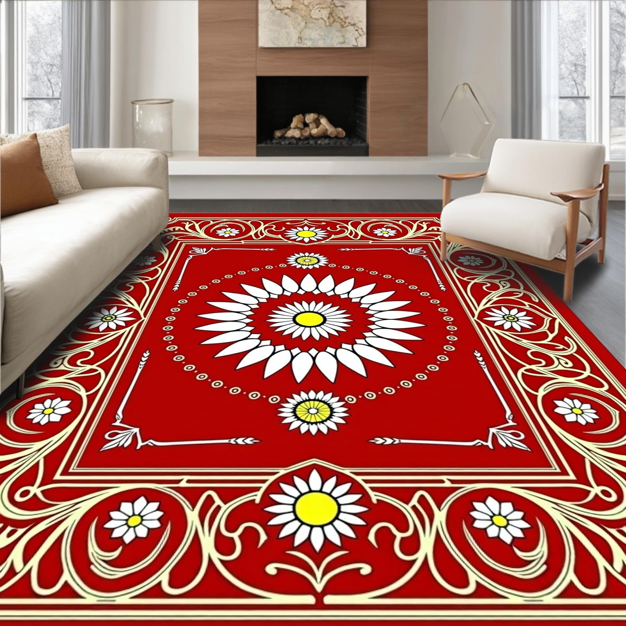 ODIKA Ultra Soft Area Rug 4x6, Daisy Blossom Medallion Arch with ...