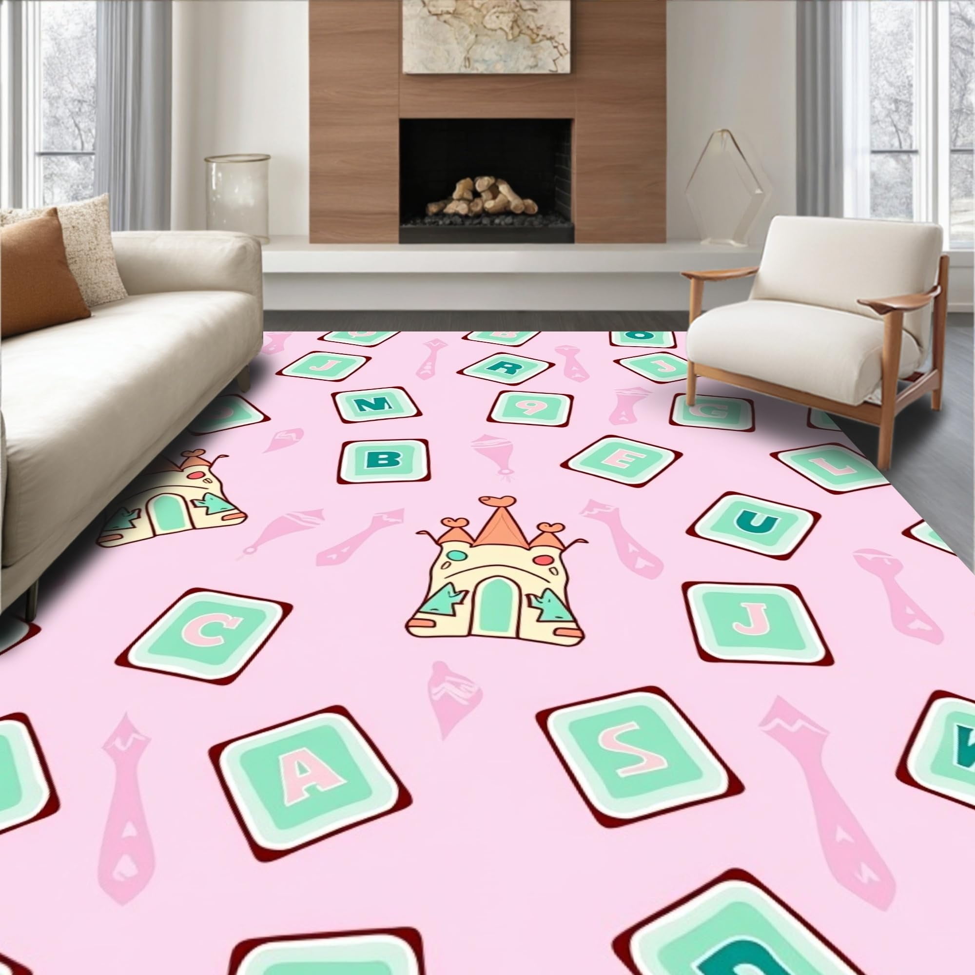 ODIKA Ultra Soft Area Rug 4x6, Magical Castle Alphabet Journey with ...