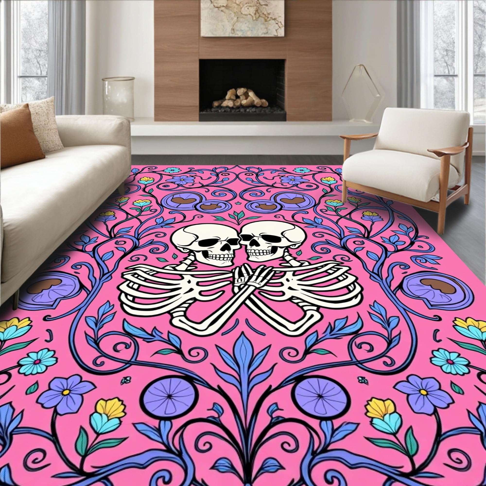 ODIKA Ultra Soft Area Rug 4x6, Skeleton Lovers Surrounded by Wildflower ...