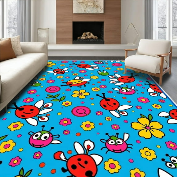 ODIKA Ultra Soft Area Rug 5x7, Vibrant Bug Parade with Smiling Insect ...