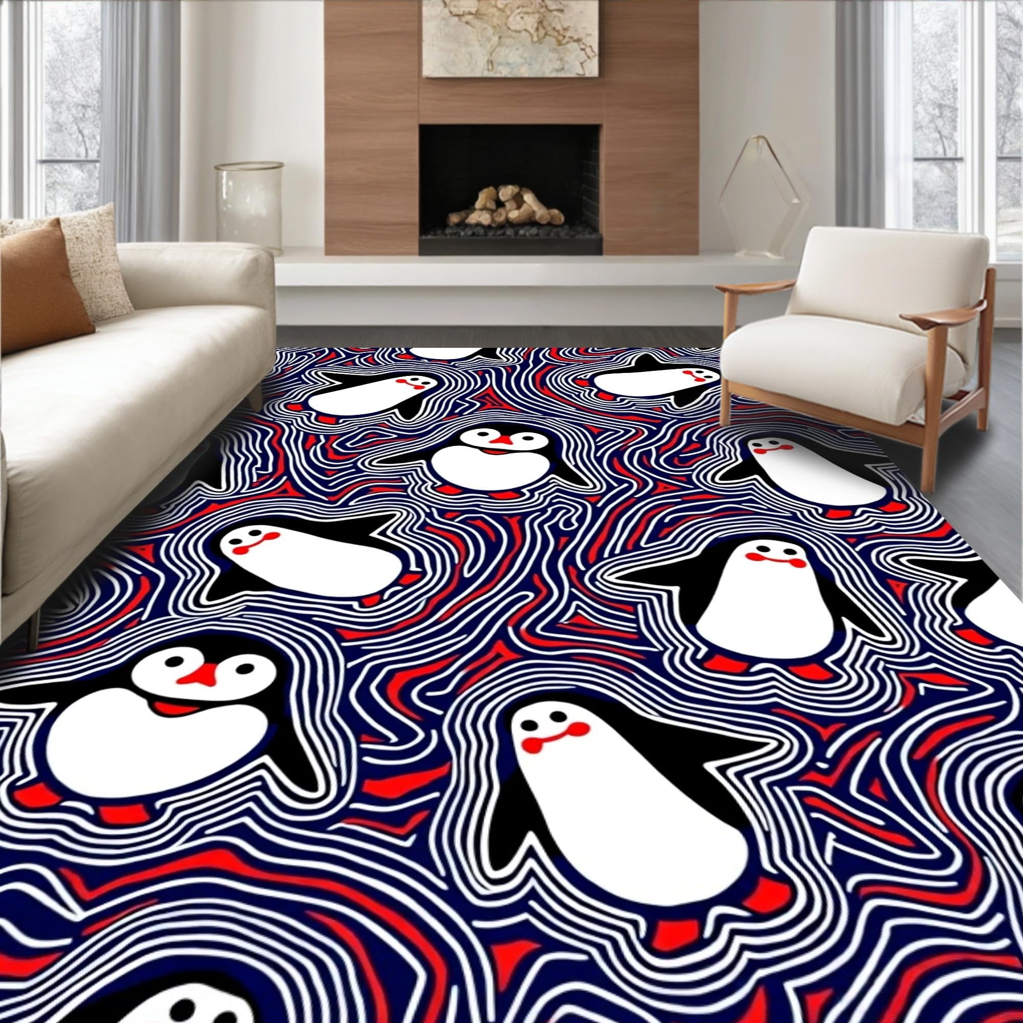 ODIKA Ultra Soft Area Rug 6x6, Frosty Adventure Ski Wildlife Handicraft ...