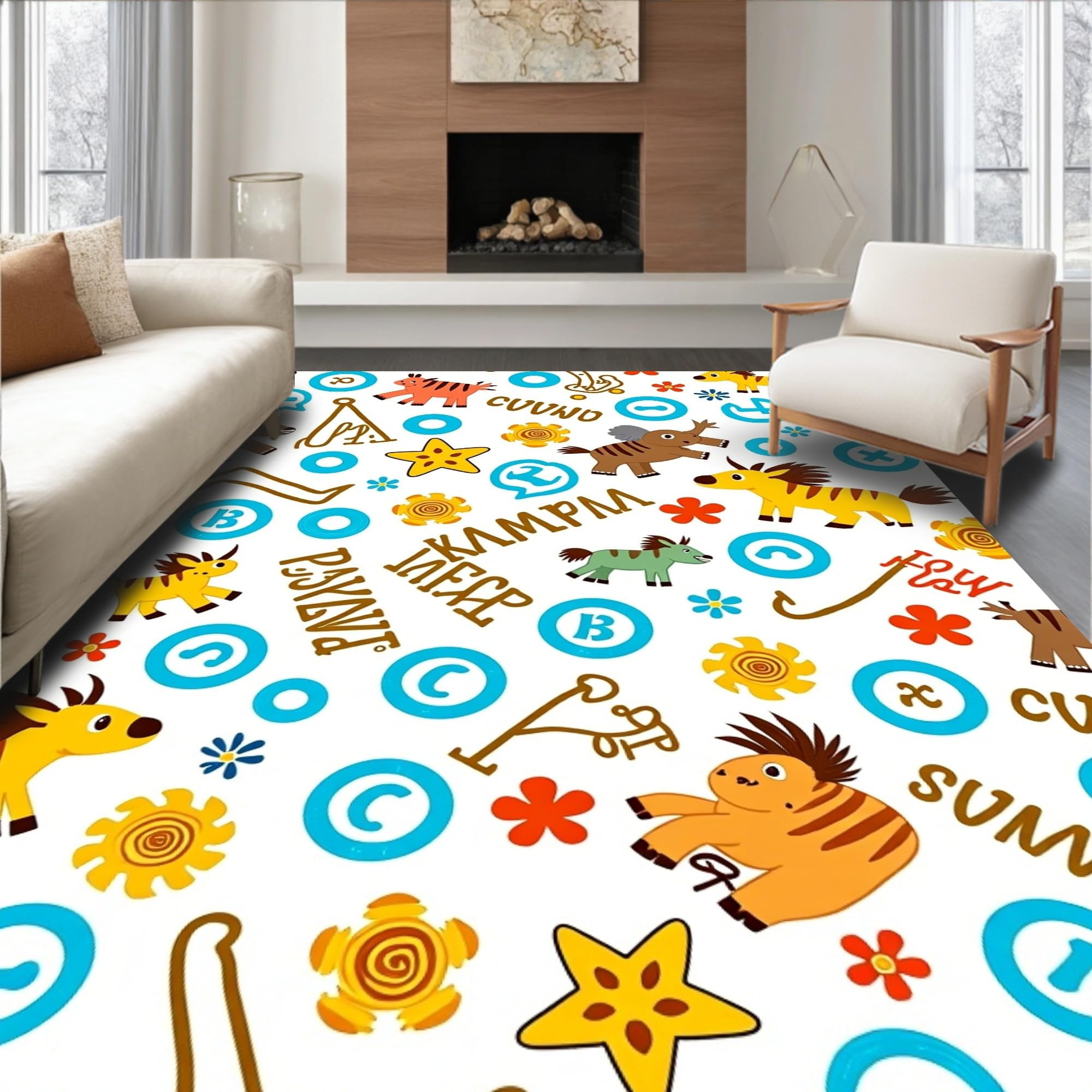 ODIKA Ultra Soft Area Rug 6x6, Interactive Wildlife Safari Adventure ...