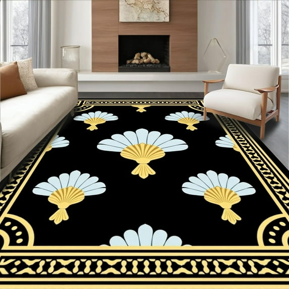 ODIKA Ultra Soft Area Rug 6x9, Art Fan Motif with Metallic Accents and ...
