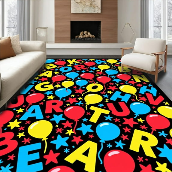 ODIKA Ultra Soft Area Rug 6x9, Floating Alphabet Letters with Colorful ...