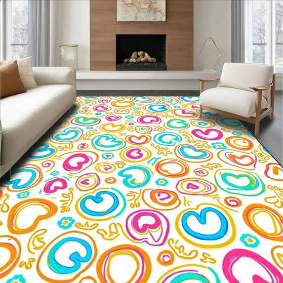 ODIKA Ultra Soft Area Rug 8x10, Dancing Letters with Interlocking Swirls and Sunbeams, Non Slip ...