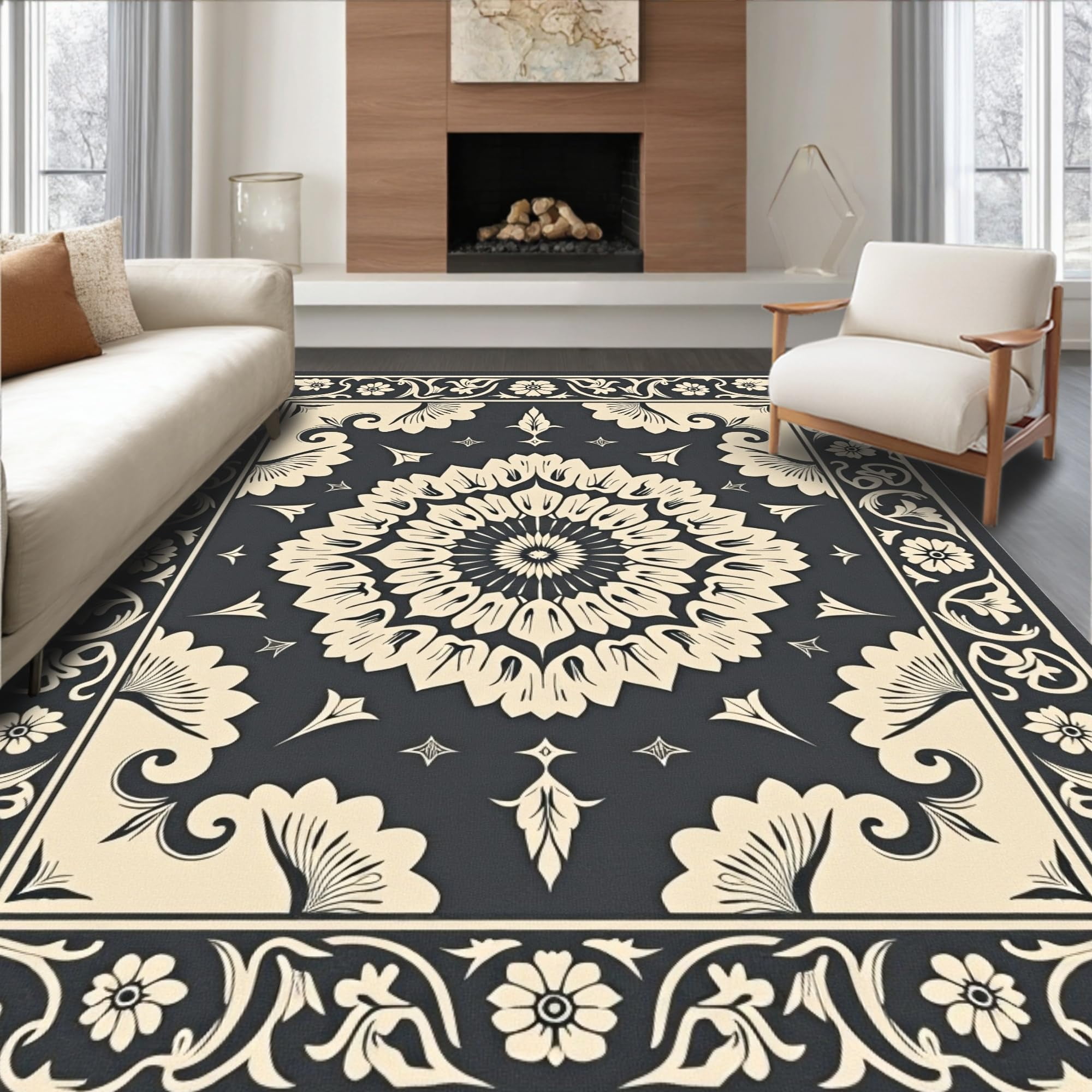 ODIKA Ultra Soft Area Rug 8x10, Distressed Floral Medallion Centerpiece ...