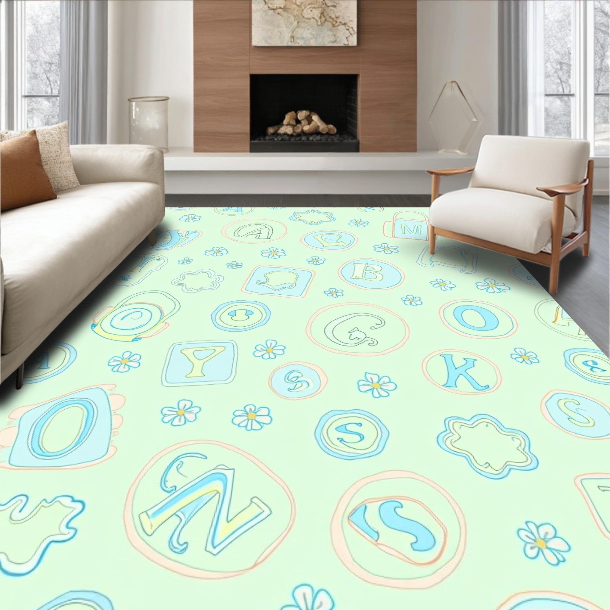 ODIKA Ultra Soft Area Rug 8x10, Storybook Whimsical ABC Interlocking ...