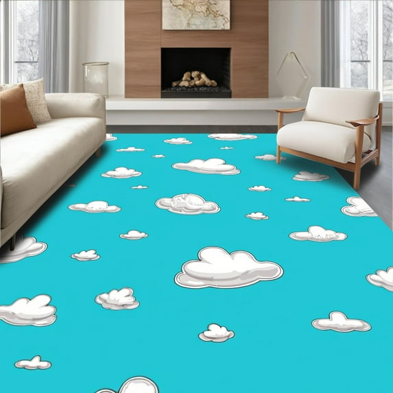 ODIKA Ultra Soft Area Rug 8x8, Cloud Dreamscape Floating Puffs Easy ...