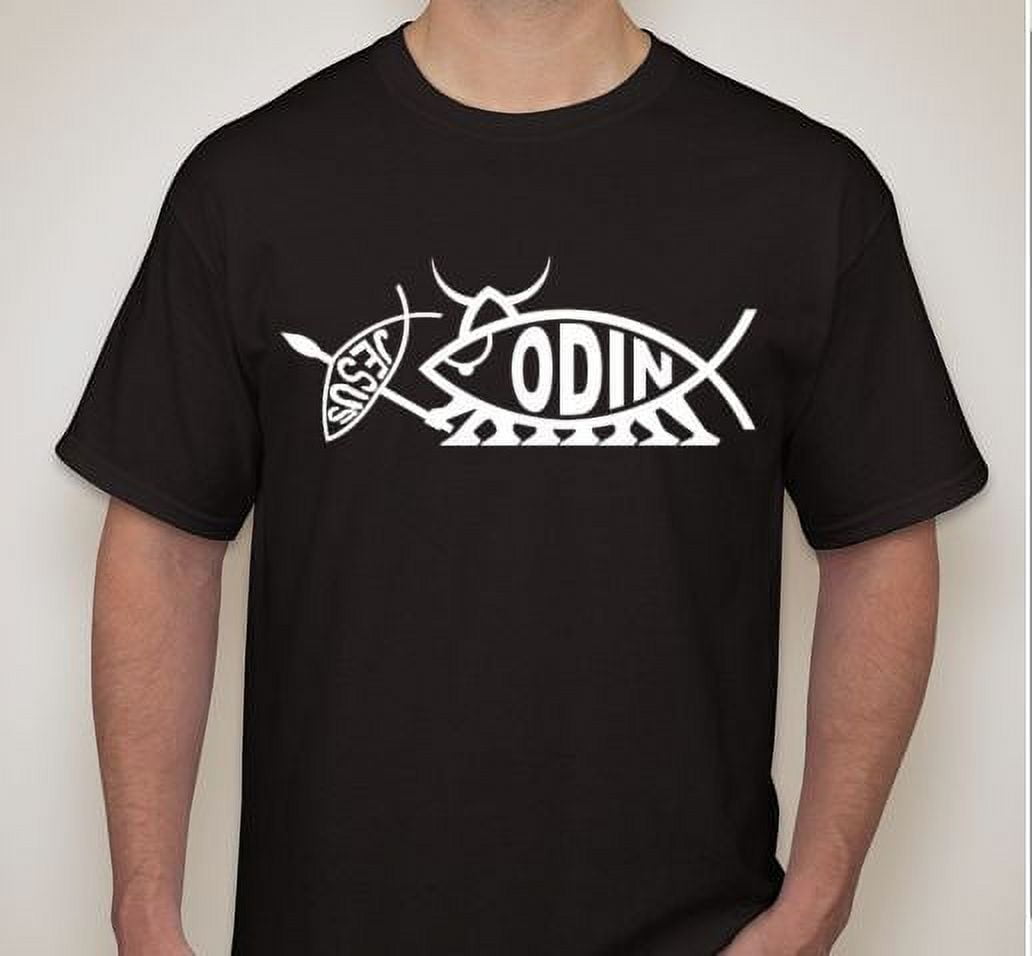ODIN Slaying Jesus Fish Viking Nordic Valhalla Pagan T shirt Tee ...