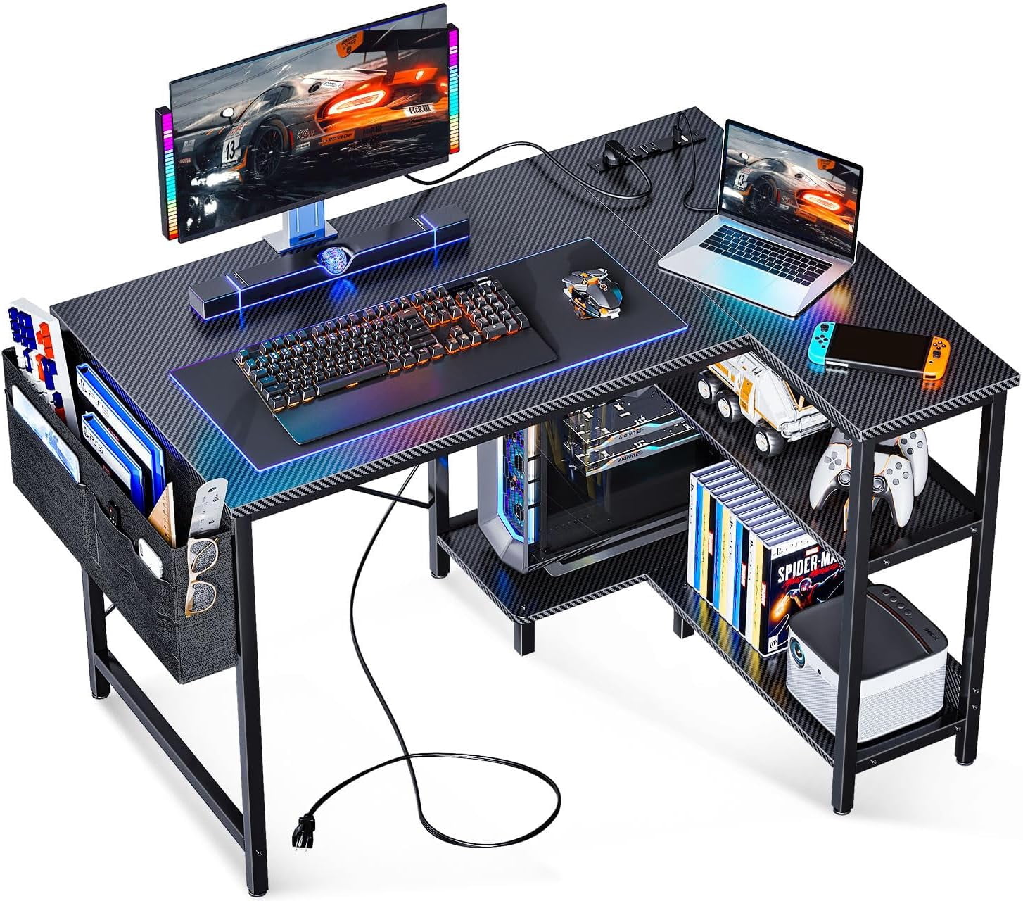 ODK 40 Inch Small L Shaped Gaming Computer Desk with Power Outlets ...