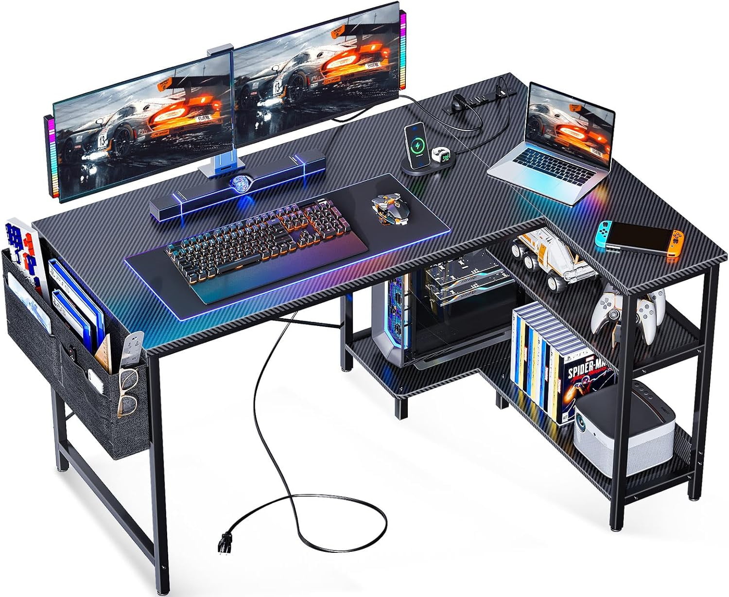 ODK 48 Inch Small L Shaped Gaming Computer Desk with Power Outlets ...
