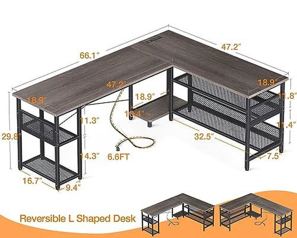 ODK 59" L Shaped Desk with Power Outlet and USB Charging Ports ...