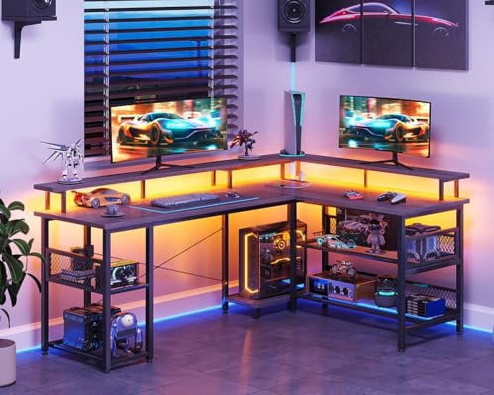 ODK 66" L Shaped Gaming Desk with Power Outlet and LED Lights, PC ...
