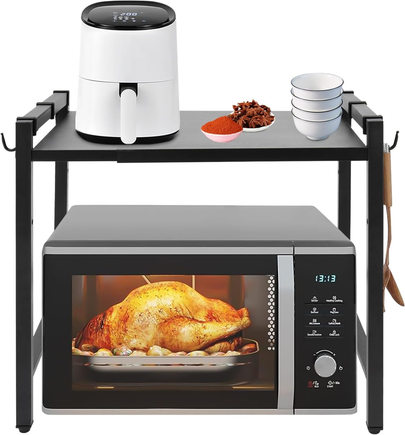 Kitchen Counter Rack, Extendable Microwave Oven Rack, 2 Tiers ...