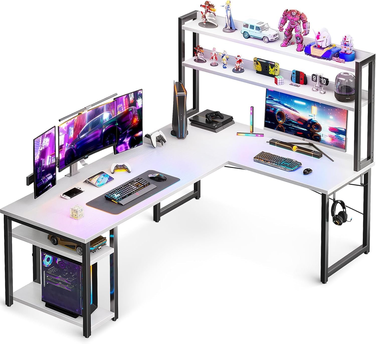 ODK 59 Inch L Shaped Gaming Desk with Hutch, Computer Desk with Storage ...