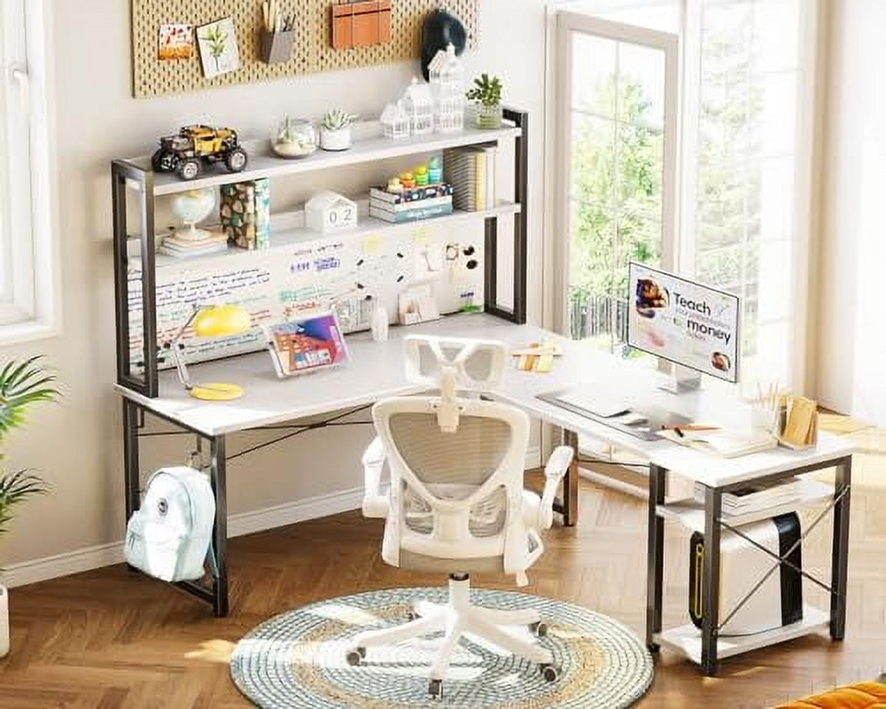 ODK L Shaped Gaming Desk with Hutch, Computer Desk with Storage Shelves ...