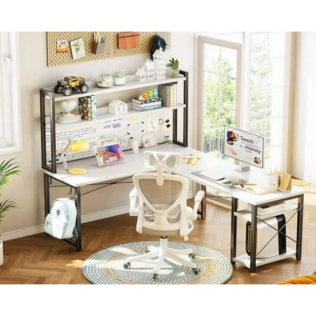 ODK L Shaped Gaming Desk with Hutch, Computer Desk with Storage Shelves ...