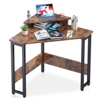 ODK Rustic Brown Corner Triangle Computer Desk with Storage & Keyboard ...