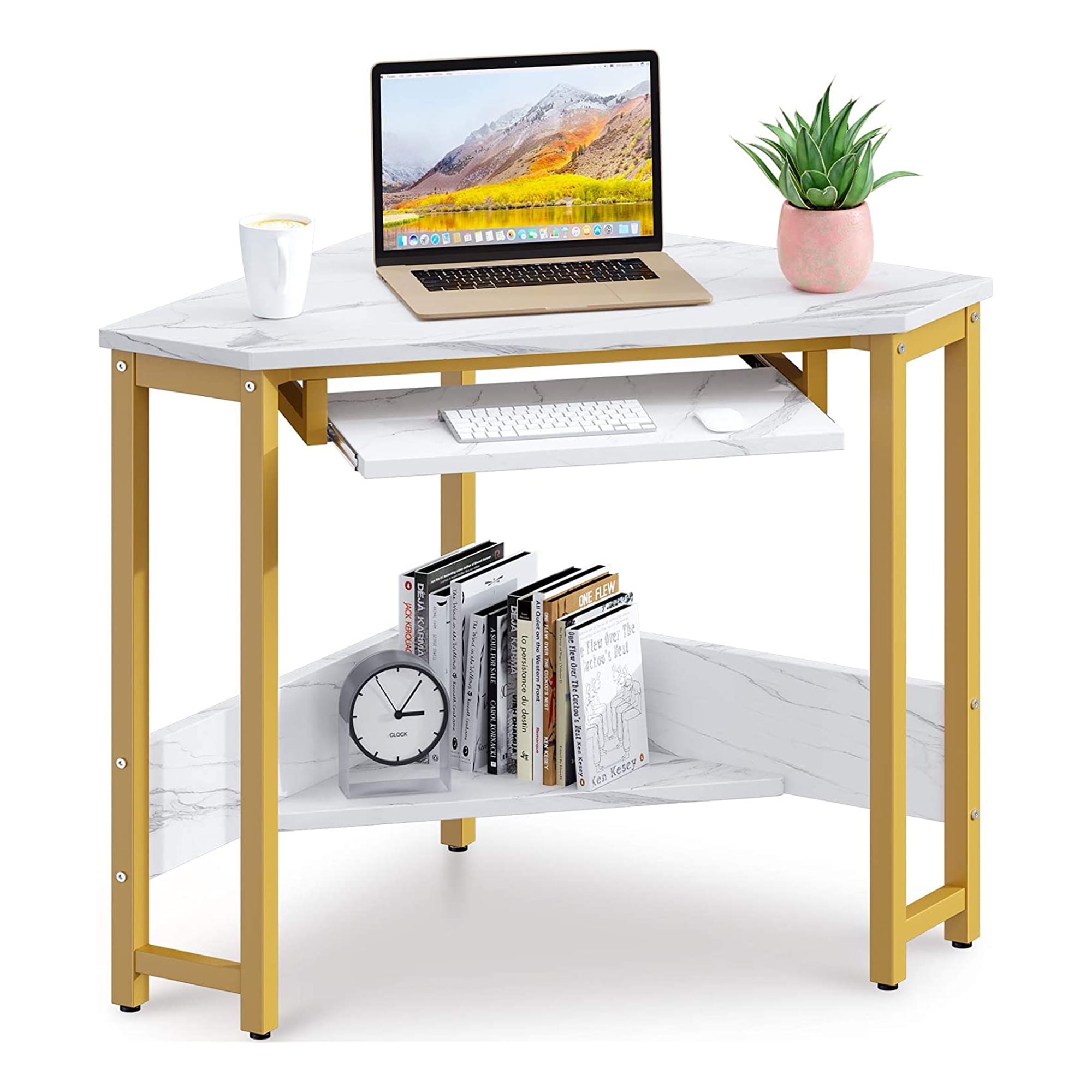 ODK Modern Triangle Corner Computer Desk with Smooth Keyboard Tray ...