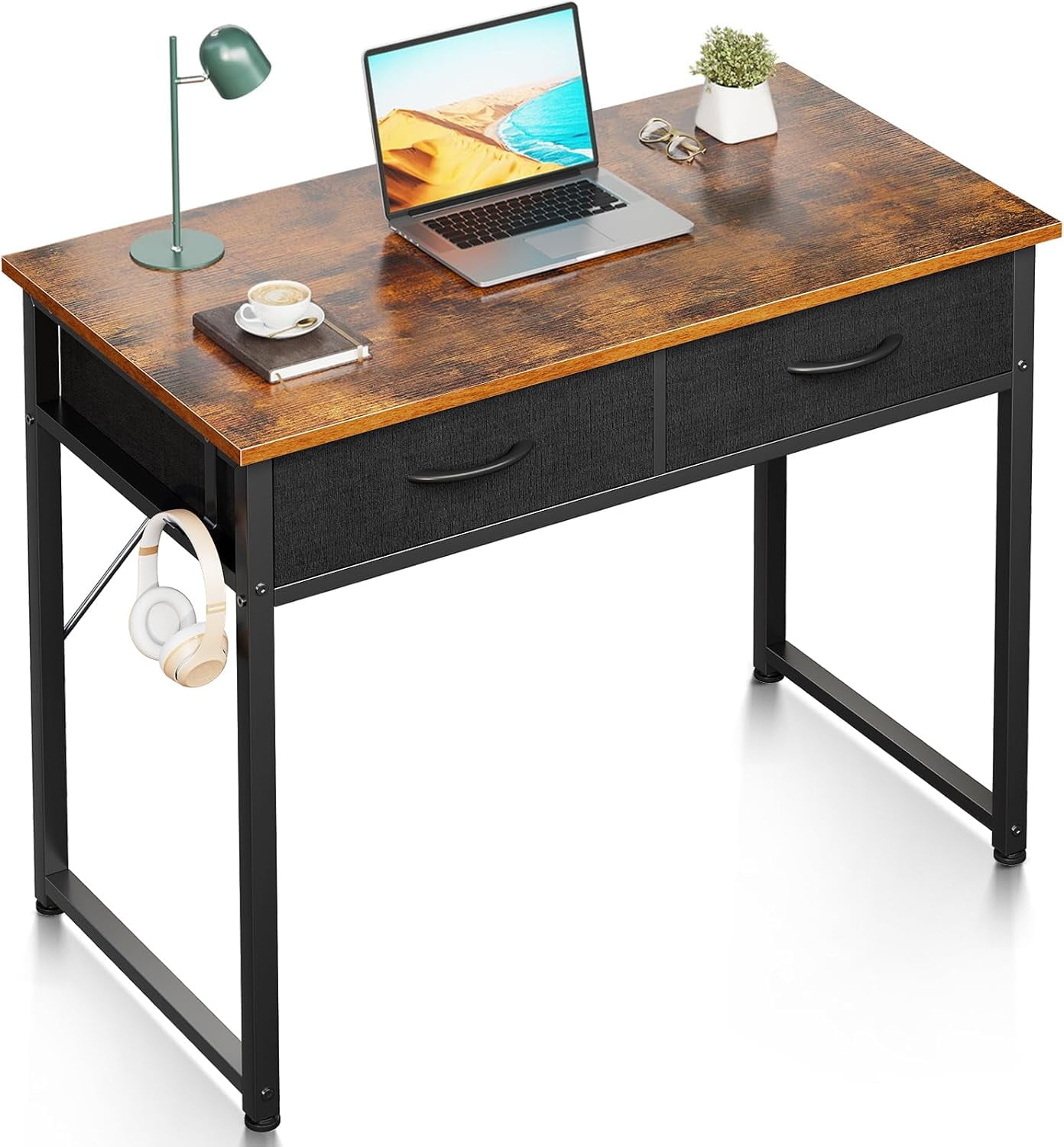 ODK Small Desk with Fabric Drawers- for Bedroom, Vanity Desk with ...