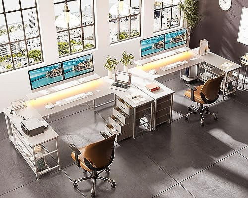 ODK U Shaped Desk with Power Outlets & LED Strip & Monitor Stand, 66 ...