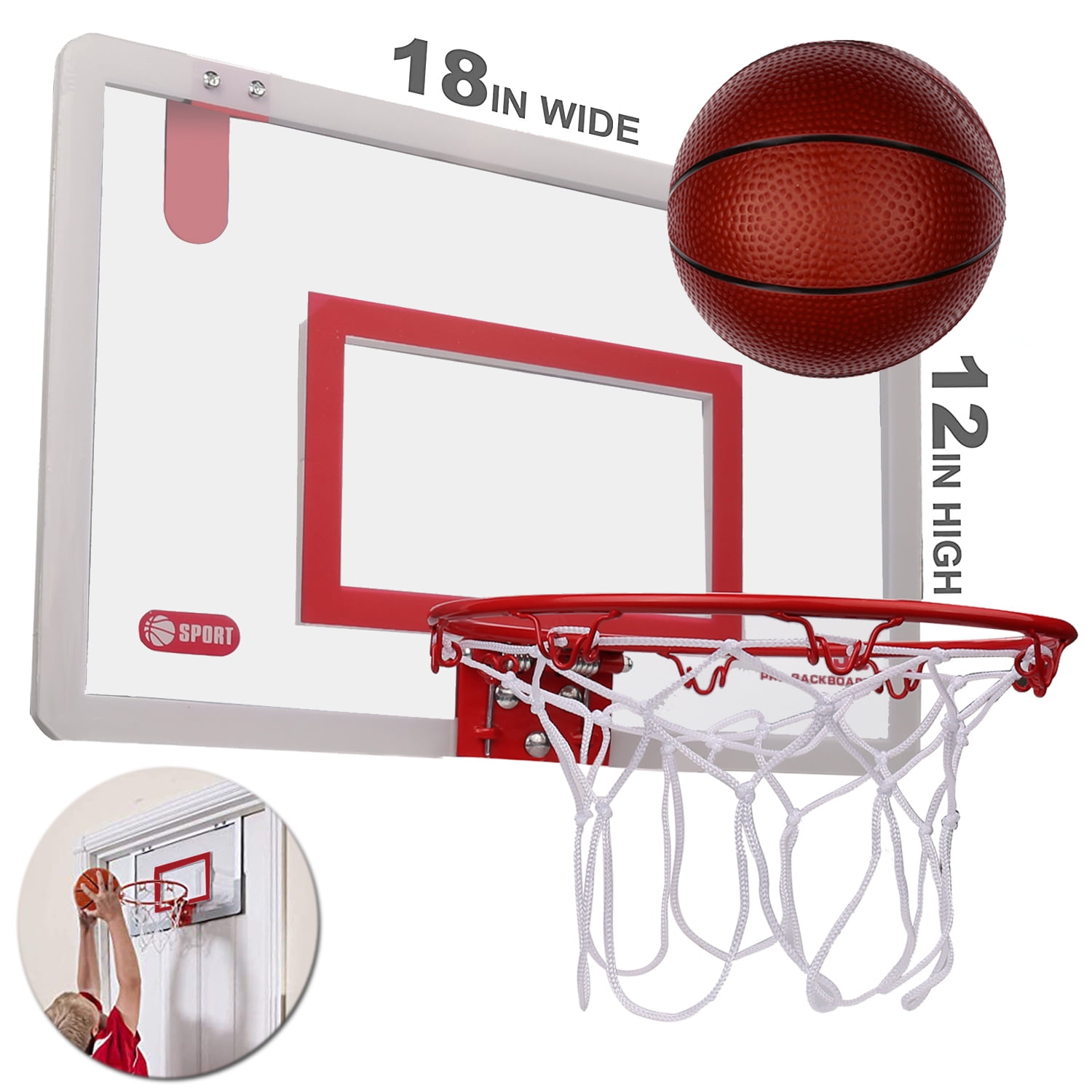 ODOLAND 18" Indoor Mini Basketball Hoop Set, Over the Door Basketball ...