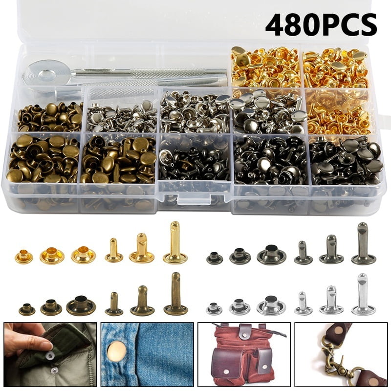 ODOMY 120/360/480 Pcs/set Metal Tubular Rivets Leather Rivets Double ...