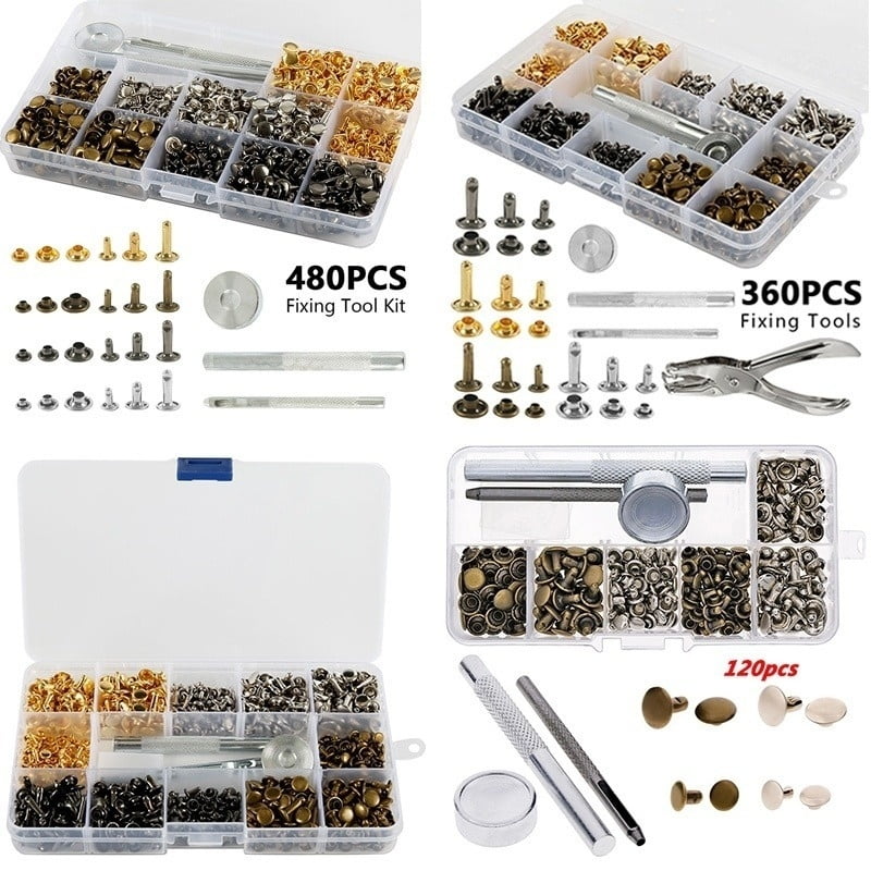 ODOMY 120/360/480 Pcs/set Metal Tubular Rivets Leather Rivets Double ...