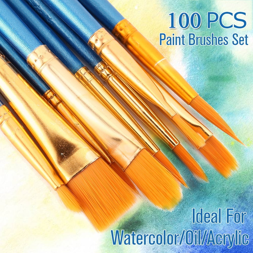 ODOMY 17/50/100Pcs Kids Artist Nylon Wool Oil Painting Brush Set Round ...
