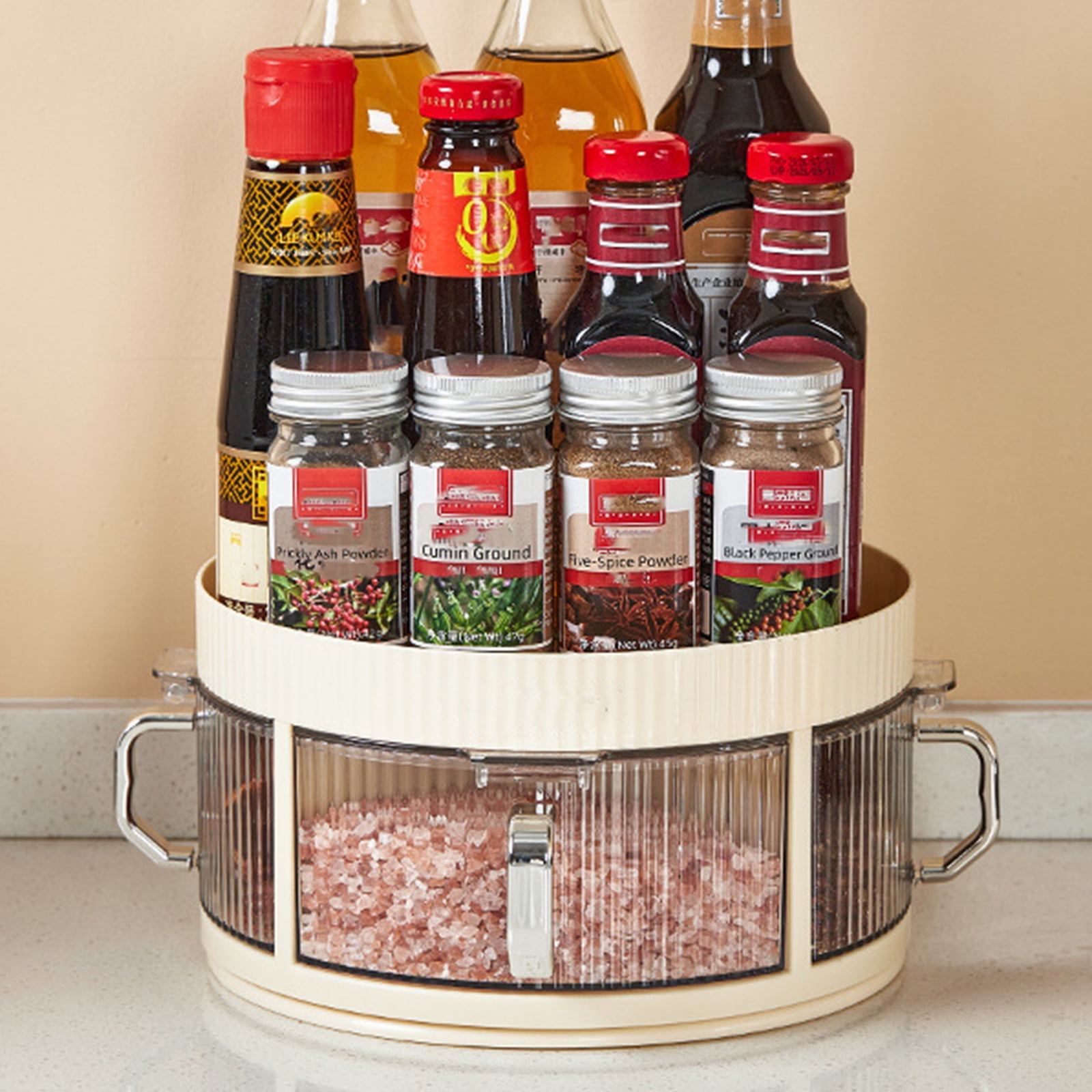 ODOMY 2 Tier Lazy Susan Organizer,11" Clear Tiered Lazy Susan Spice ...