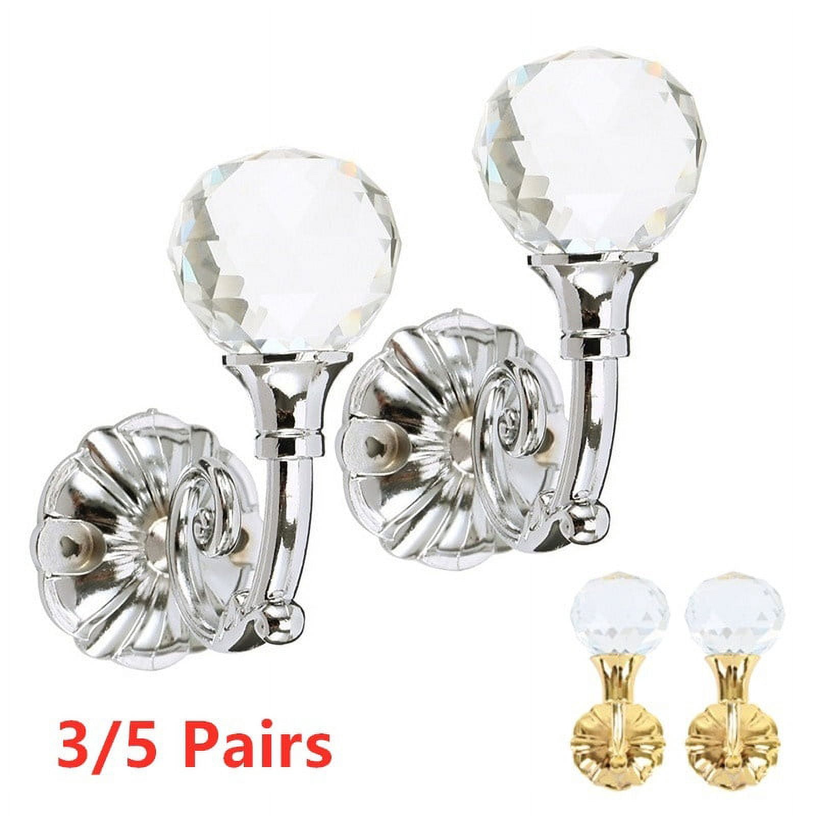 ODOMY 3/5Pairs Crystal Glass Curtain Holdback Wall Tie Back Hooks ...