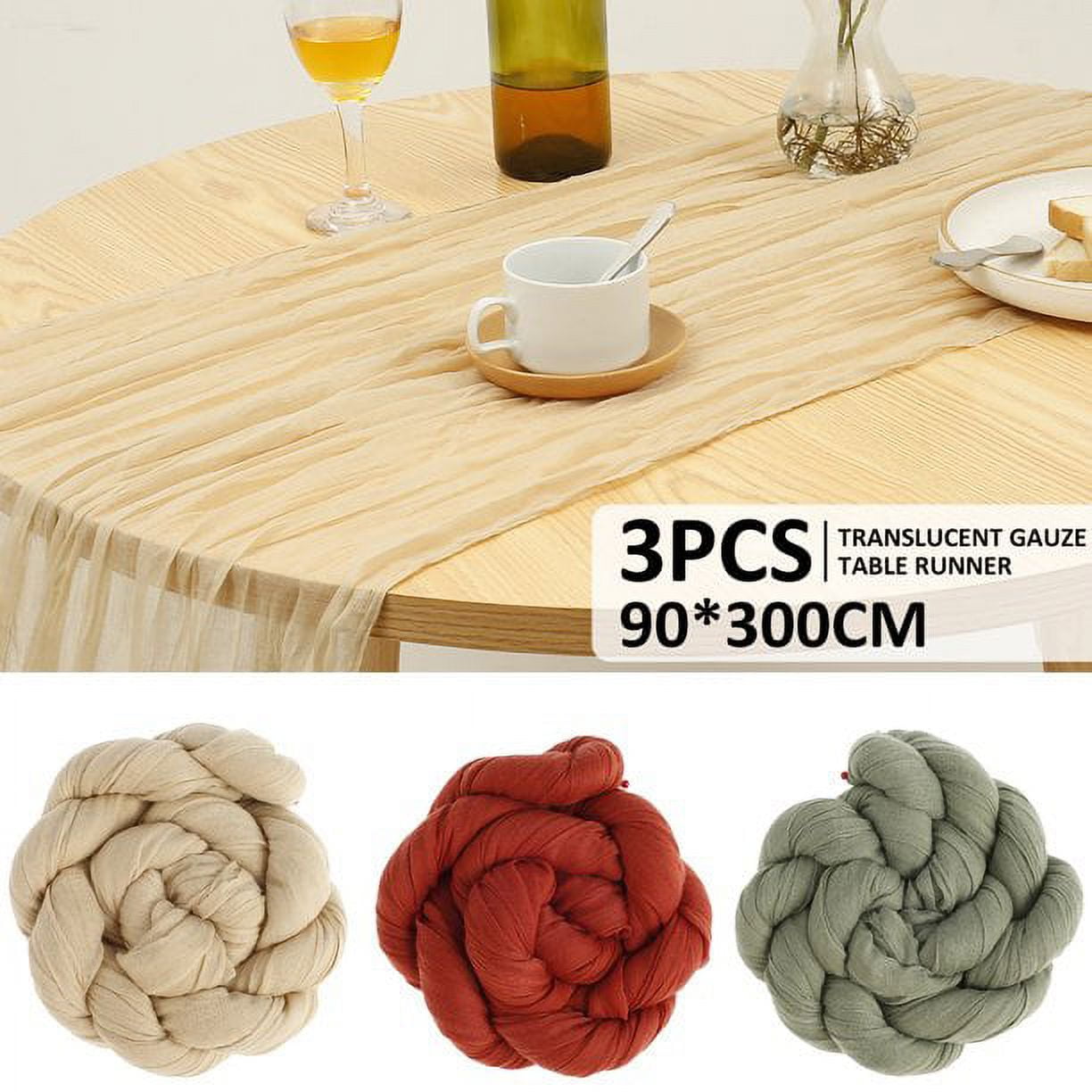 ODOMY 3Pcs Cheesecloth Table Runner with Streamers Hemp Ropes 35 x 118 ...