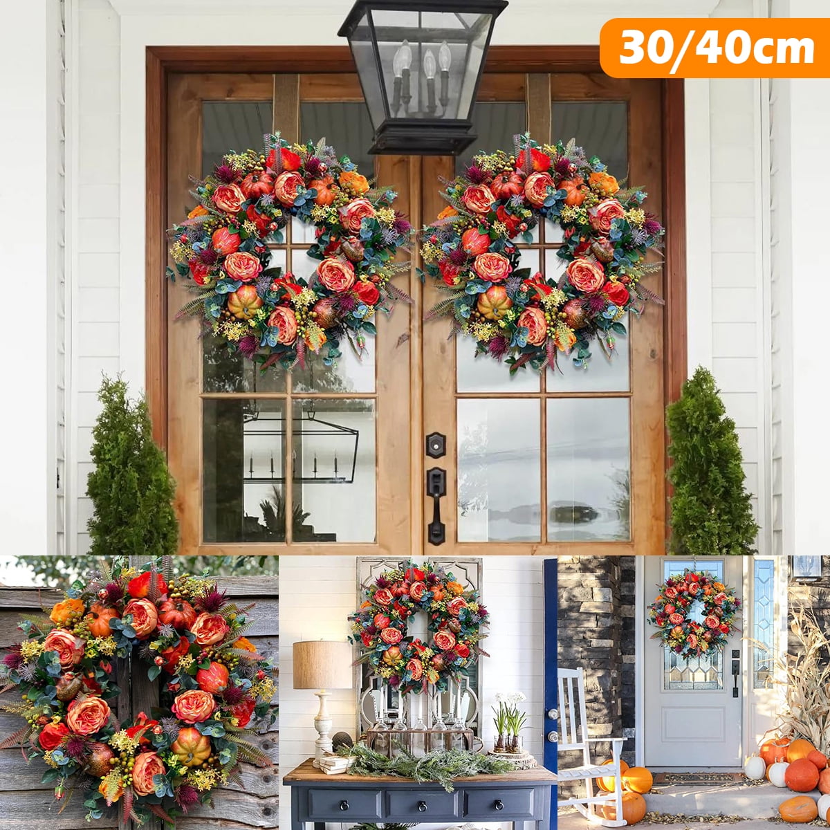 ODOMY Fall Wreath 40/50CM Artificial Autumn Harvest Wreath Peony ...