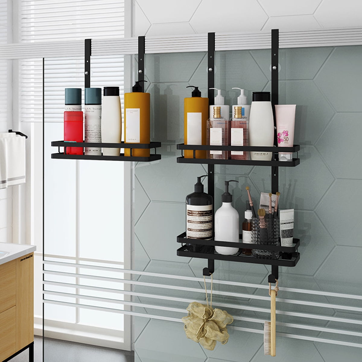 ODOMY Shower Hanging Shelf with Suction Cups,28.7in Double Layer ...