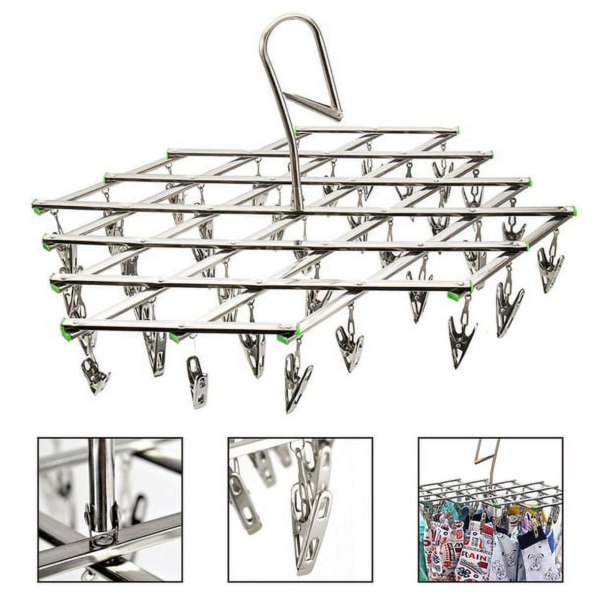 ODOMY Stainless Steel Drying Rack with 35 Clips Folding Drying Pegs for ...