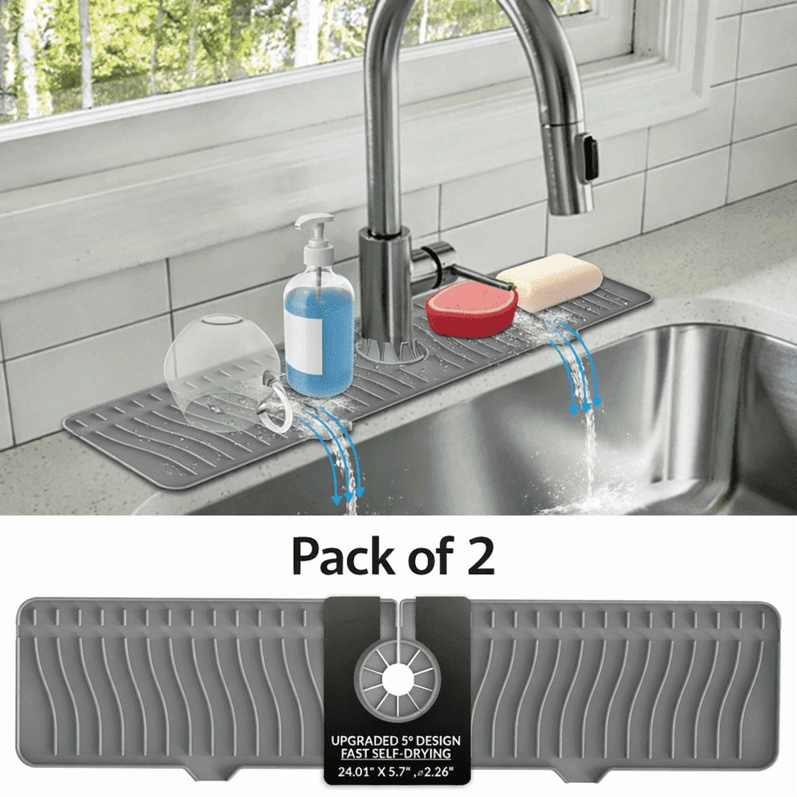 ODRAGO Silicone Kitchen Sink Splash Guard (2 Pack) 24.01 In Faucet Mat ...