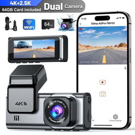 Nexar Pro GPS, Dual Dash Cam System, 64GB SD Card, HD Recording, Night ...